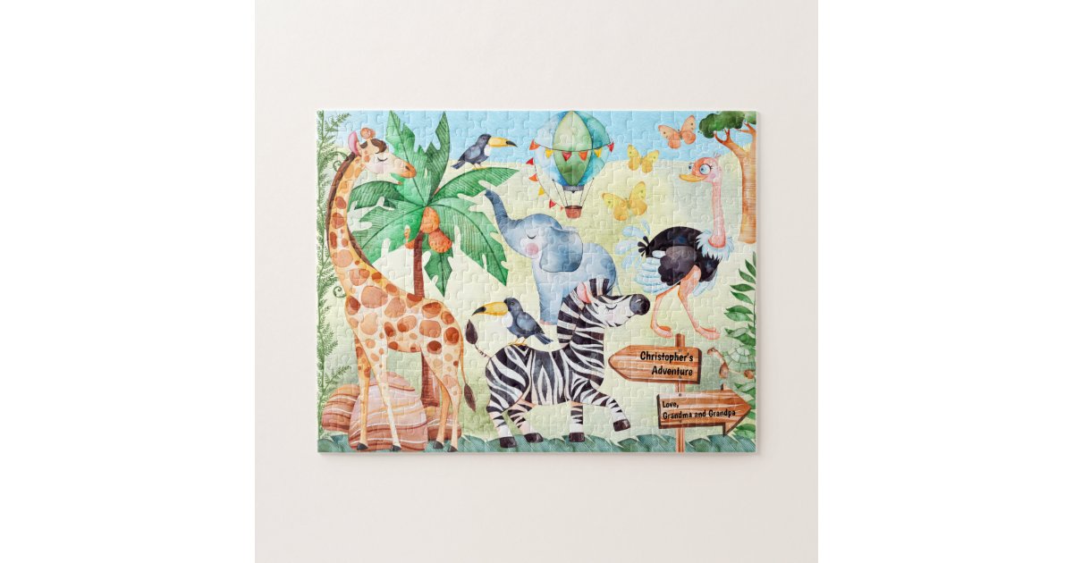 Kids Cute Family Safari Animals Personalized Jigsaw Puzzle | Zazzle
