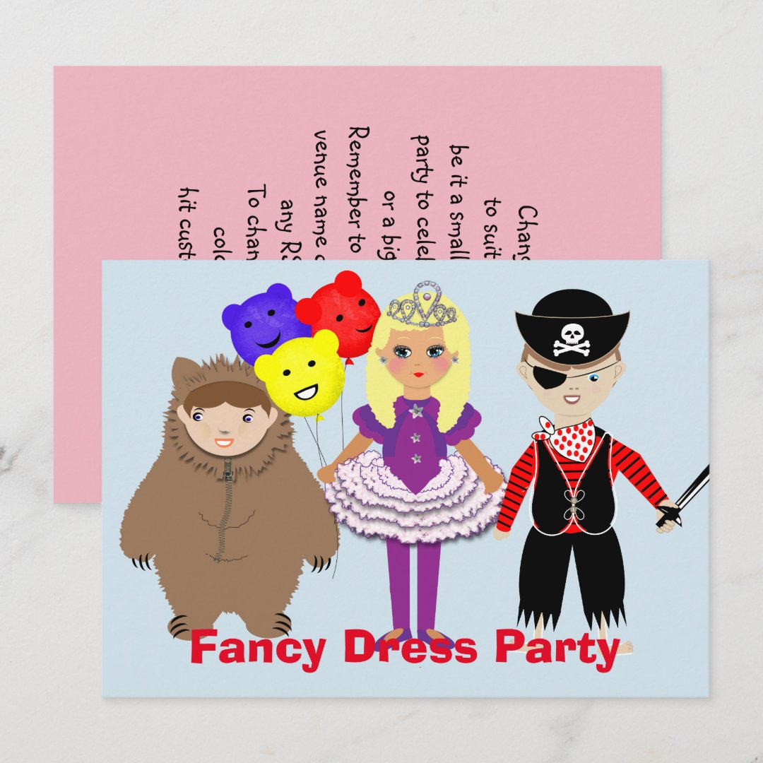 Kids Cute Fancy Dress Themed Party Invitation | Zazzle