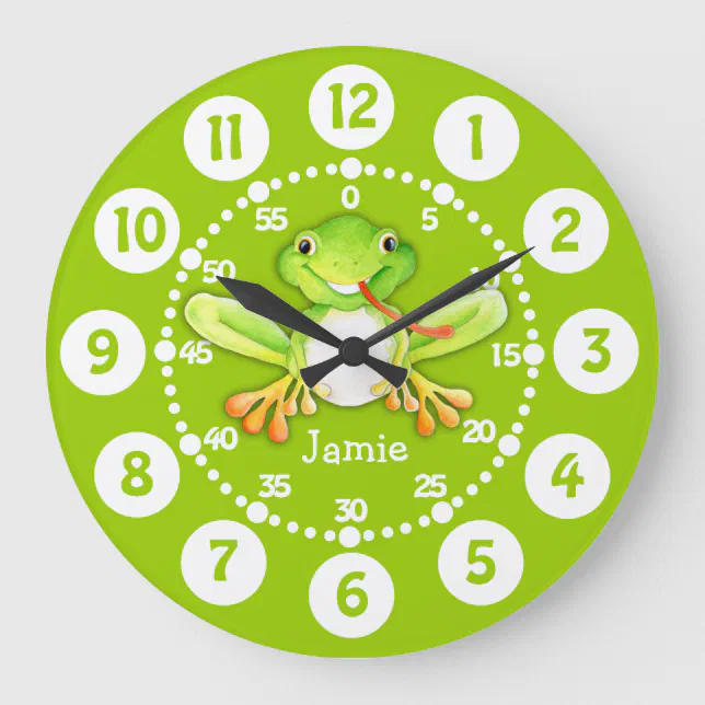 Kids cute frog green wall clock | Zazzle