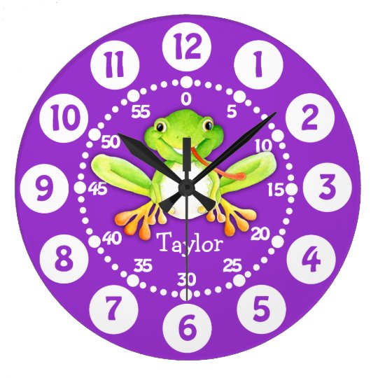 Kids cute frog purple green wall clock | Zazzle.com