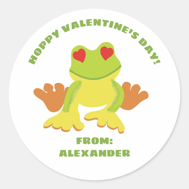 Kids Cute Frog Valentine's Day Class Exchange Classic Round Sticker ...