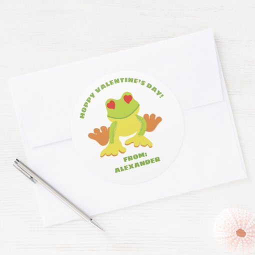 Kids Cute Frog Valentine's Day Class Exchange Classic Round Sticker ...