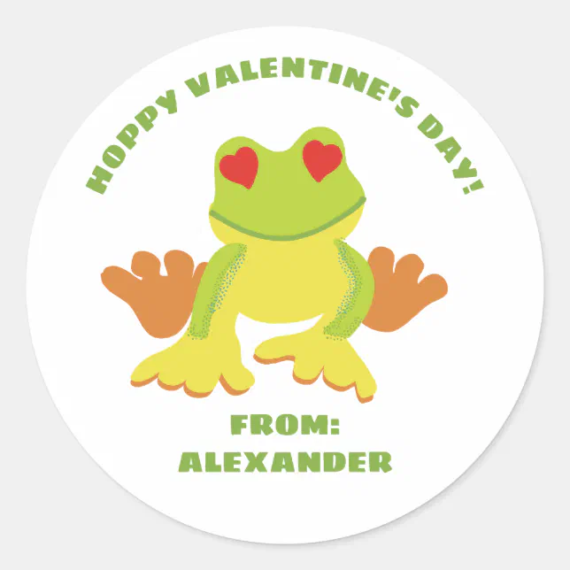 Kids Cute Frog Valentine's Day Class Exchange Classic Round Sticker ...