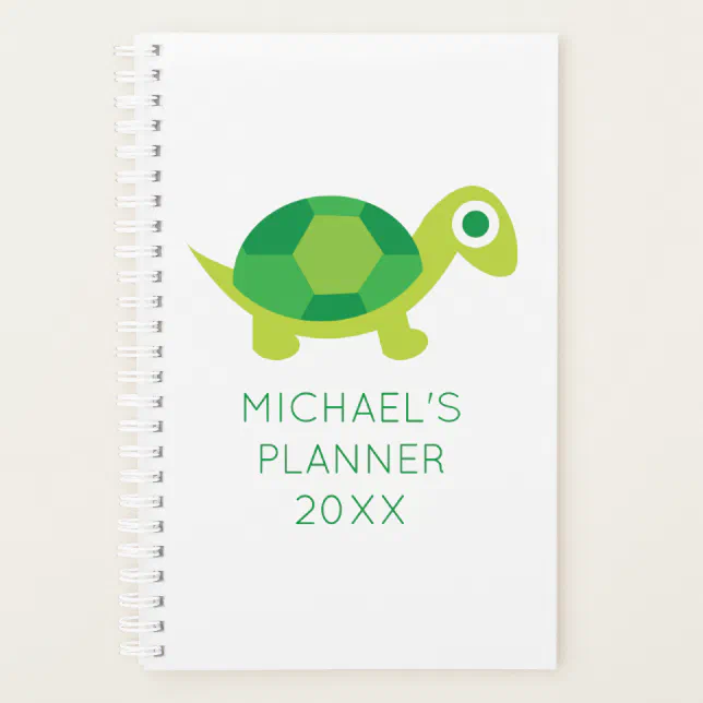 Kids Cute Green Turtle Themed Yearly Planner | Zazzle