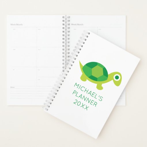 Kids Cute Green Turtle Themed Yearly Planner | Zazzle