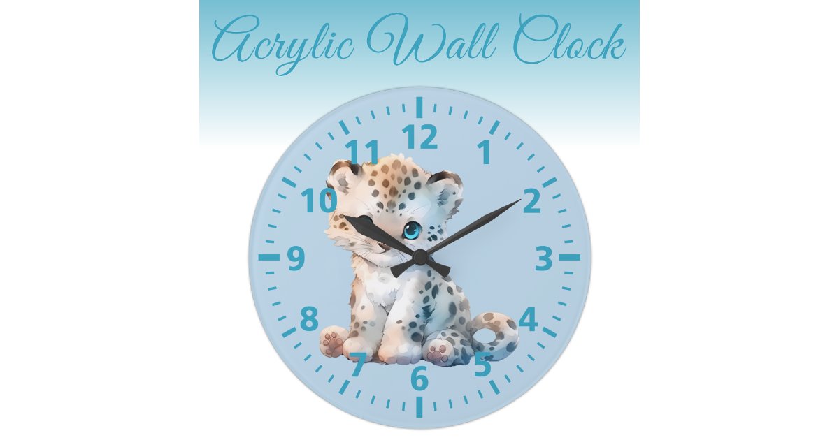 Kids cute leopard blue large clock | Zazzle