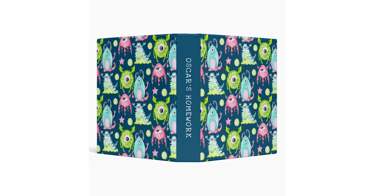 Kids Cute Monsters School Homework Binder | Zazzle
