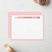 Kids Cute Pink Simple Pencil Flat Note Card | Zazzle