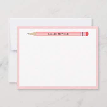 Kids Cute Pink Simple Pencil Flat Note Card | Zazzle