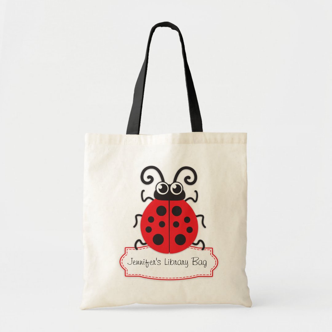 Kids cute red ladybug / ladybird library bag | Zazzle