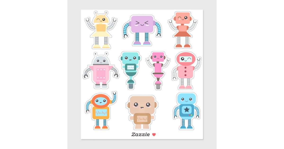 Kids Cute Robots Sticker | Zazzle