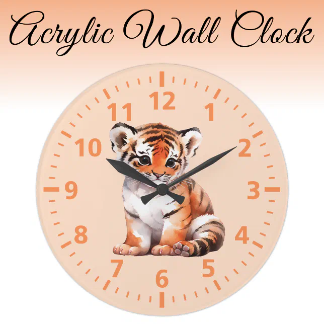 Kids cute tiger orange peach large clock | Zazzle