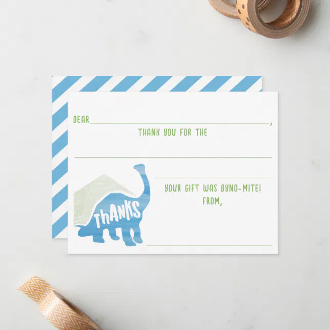 Kids Dinosaur Birthday Fill In The Blank Thank You Note Card | Zazzle