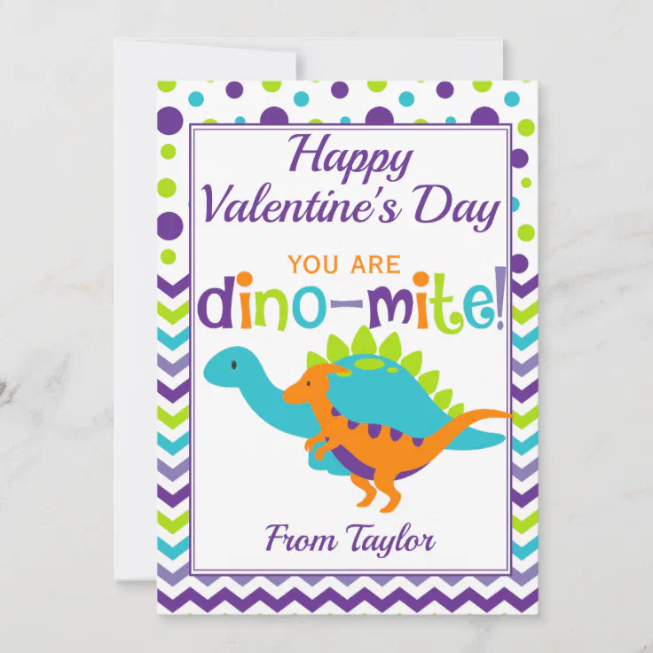 Kids Dinosaur Dino-Mite Valentines Day Holiday Card | Zazzle