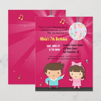 Kids Disco Ball Groove Dance Birthday Party Invitation | Zazzle