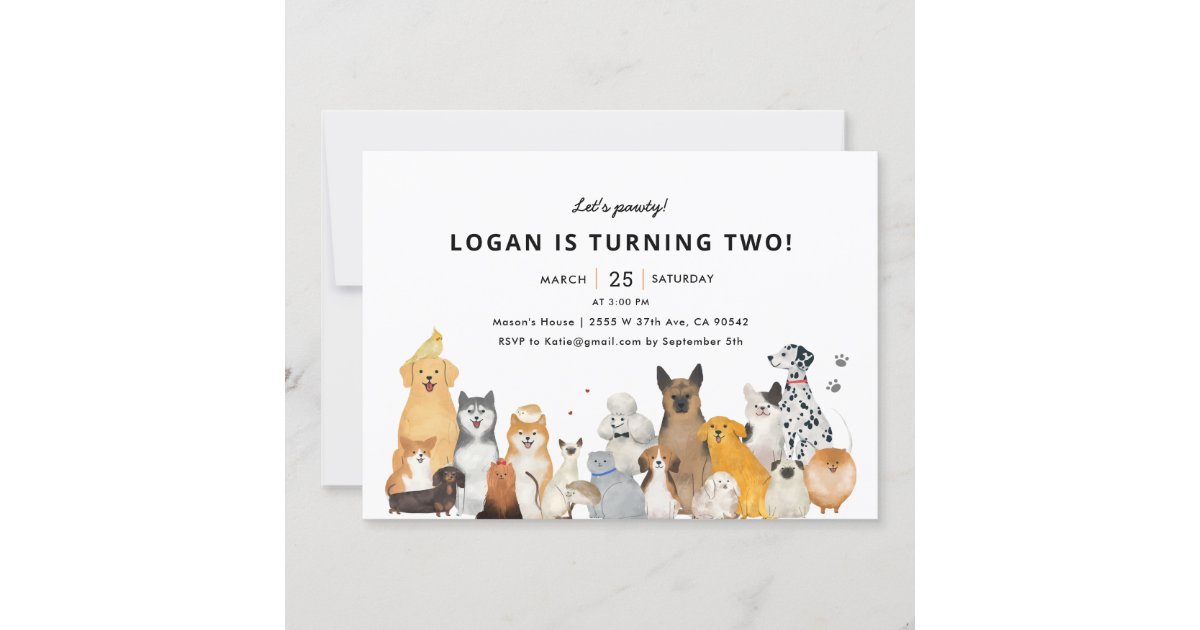 Kids Dog Puppy Pawty Birthday Party Invitation | Zazzle