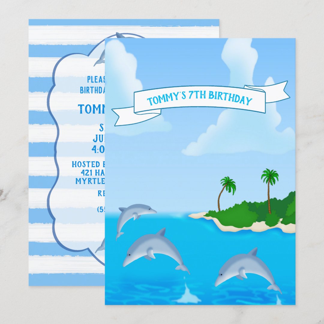 Kids Dolphin Birthday Party Invitations | Zazzle