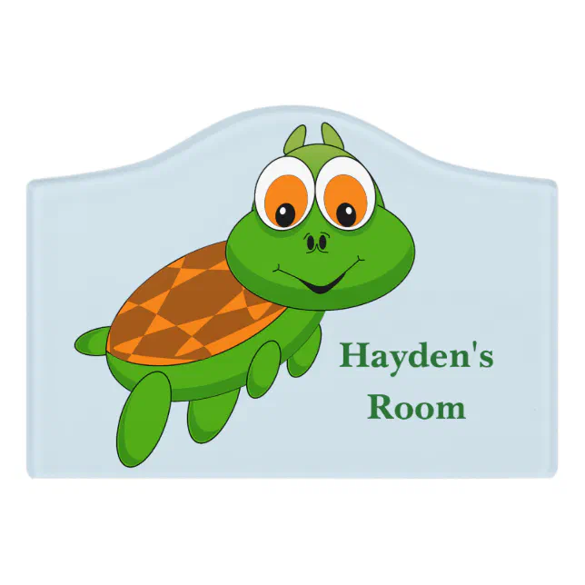 Kid's Door Sign Cute Baby Turtle Smiling | Zazzle