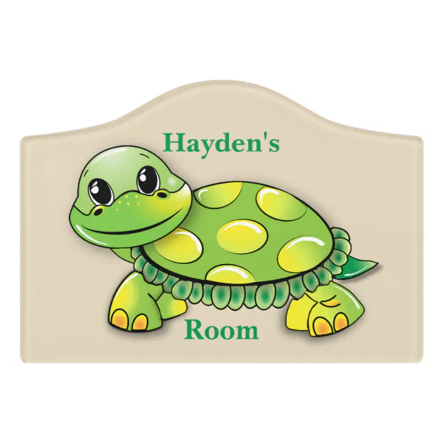 Kid's Door Sign Cute Baby Turtle Smiling | Zazzle