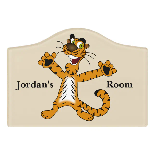 Kid's Door Sign Cute Tiger Smiling | Zazzle
