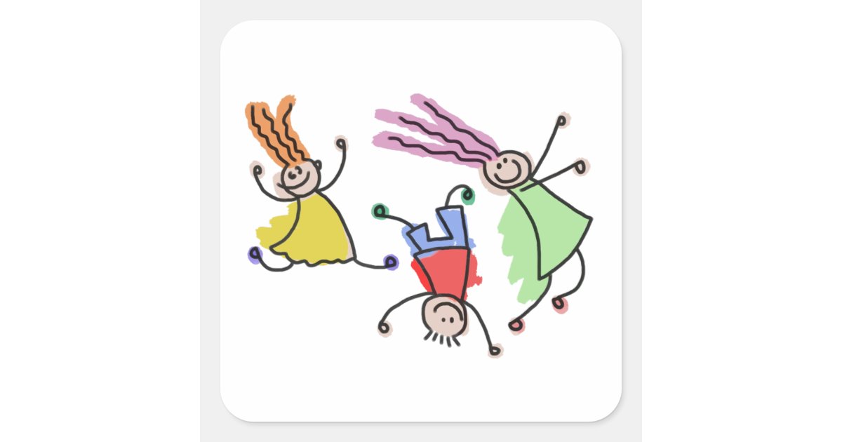 kids drawing square sticker | Zazzle
