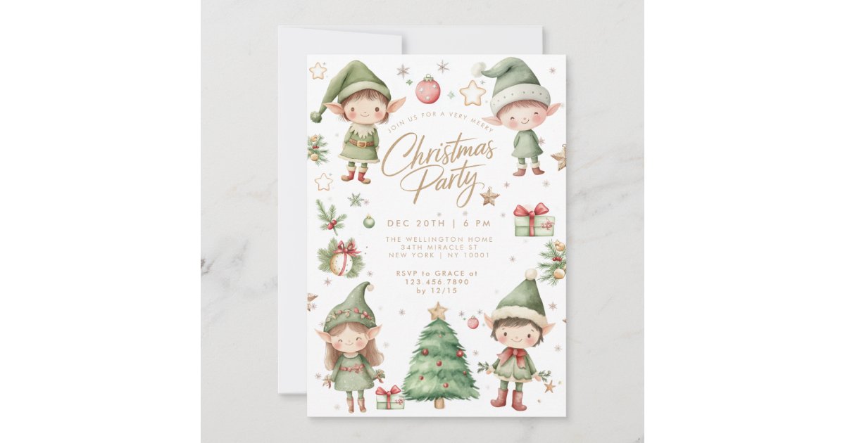 Kids Elf Elves Christmas Party Invitation | Zazzle