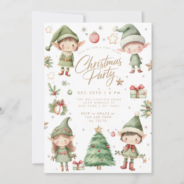 Kids Elf Elves Christmas Party Invitation | Zazzle