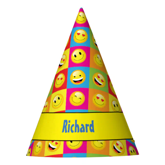 Kids Emoji Birthday Party Happy Smilies Faces Party Hat | Zazzle