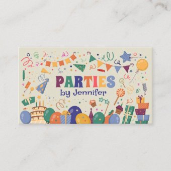 Kids Event Planner - Cute Whimsical Cartoon Business Card | Zazzle
