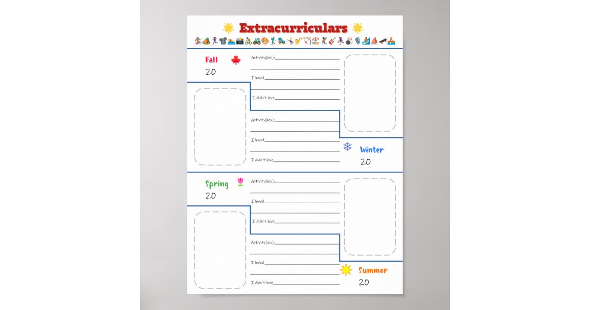 Kids Extracurricular Activities Printable Download Poster | Zazzle