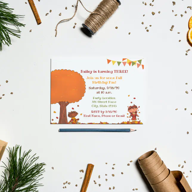 Kids Fall Birthday Invitation | Zazzle