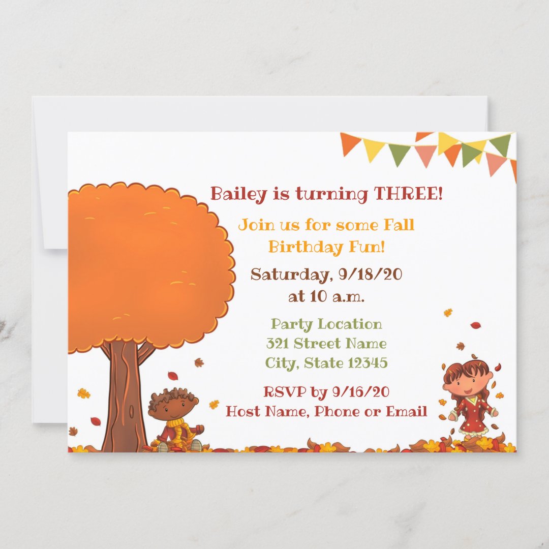 Kids Fall Birthday Invitation | Zazzle