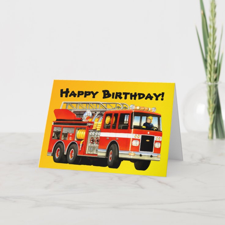 Kid's Fire Truck Custom Happy Birthday Card | Zazzle