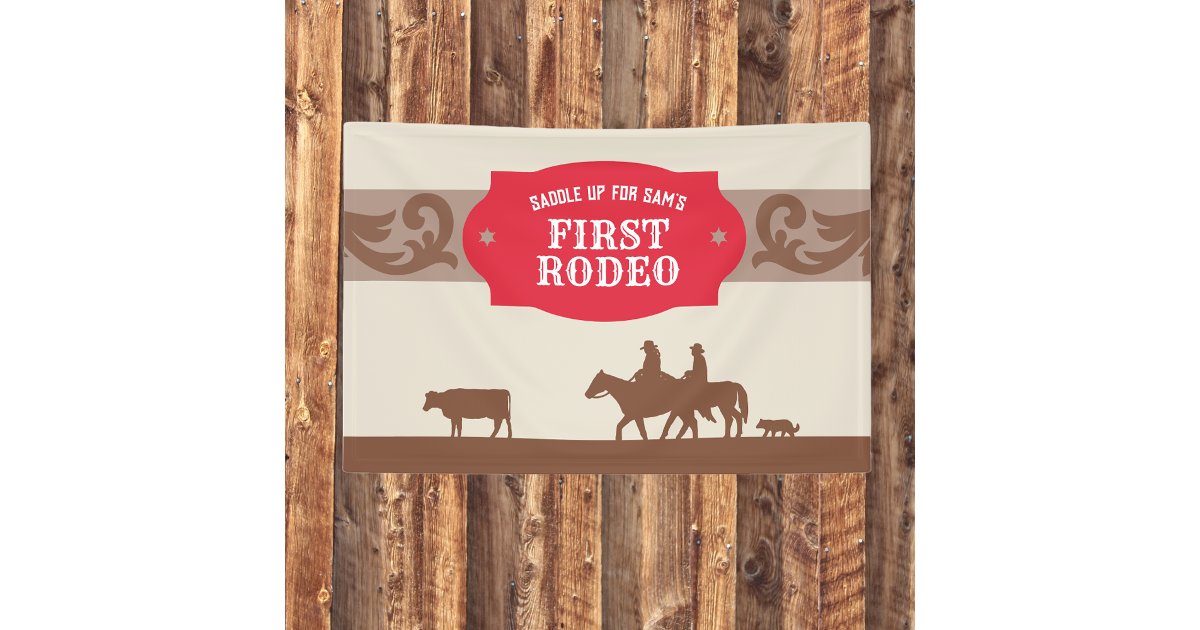 Kids FIrst Rodeo Red Western Birthday Party Banner | Zazzle