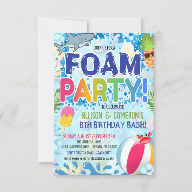 Kids Foam Party Invitation | Zazzle