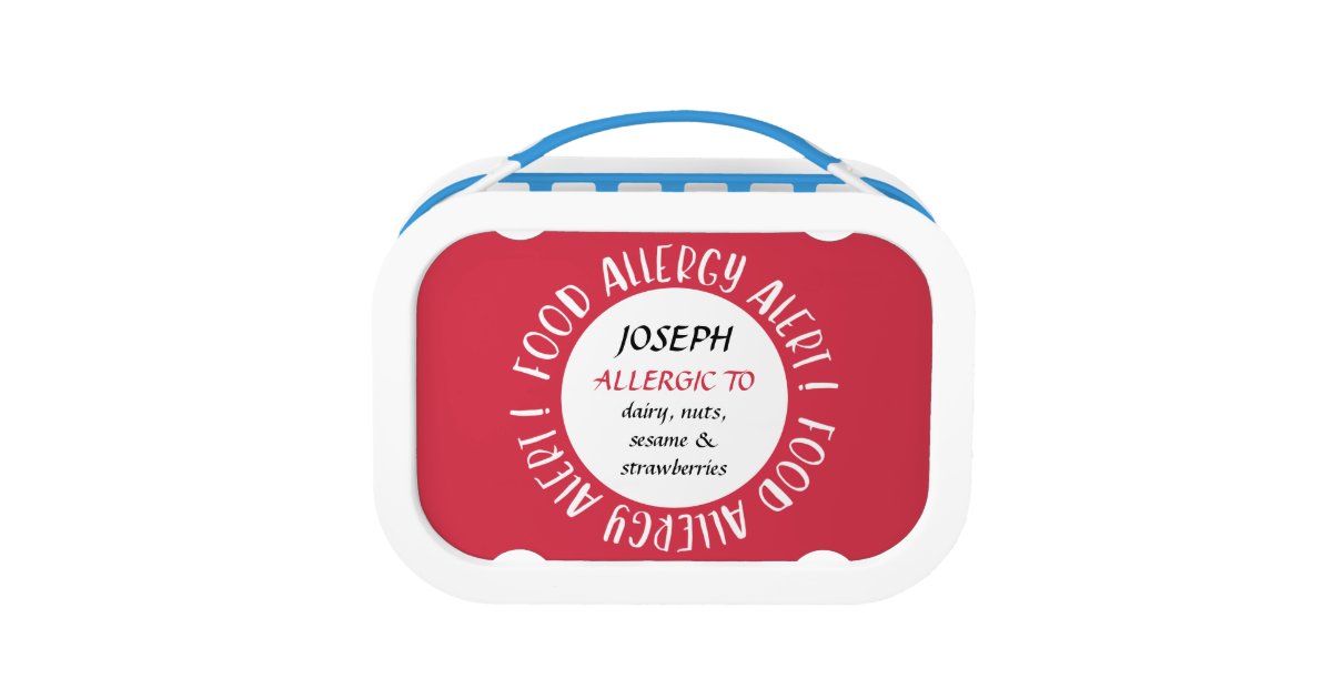 Kids Food Allergy Alert Personalized Red Lunch Box | Zazzle