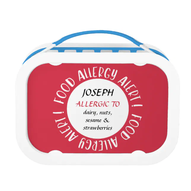 Kids Food Allergy Alert Personalized Red Lunch Box | Zazzle
