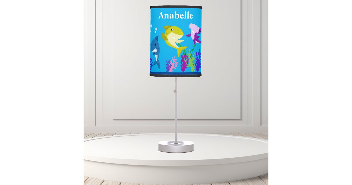 Kids Fun Baby Shark Colorful Personalized Table Lamp | Zazzle