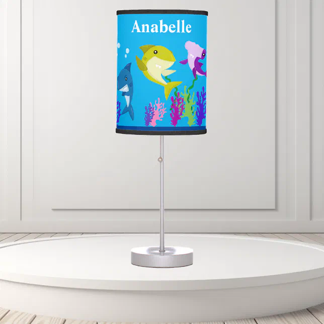 Kids Fun Baby Shark Colorful Personalized Table Lamp | Zazzle