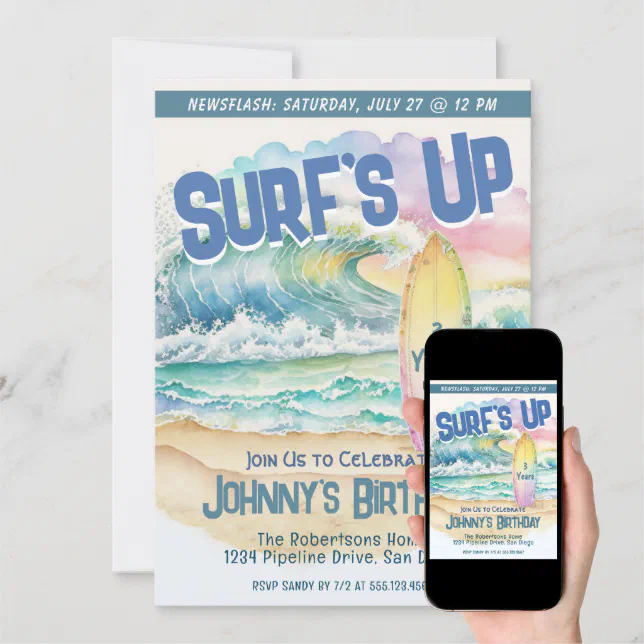 Kids Fun Beach Party Surf Birthday Invitation | Zazzle
