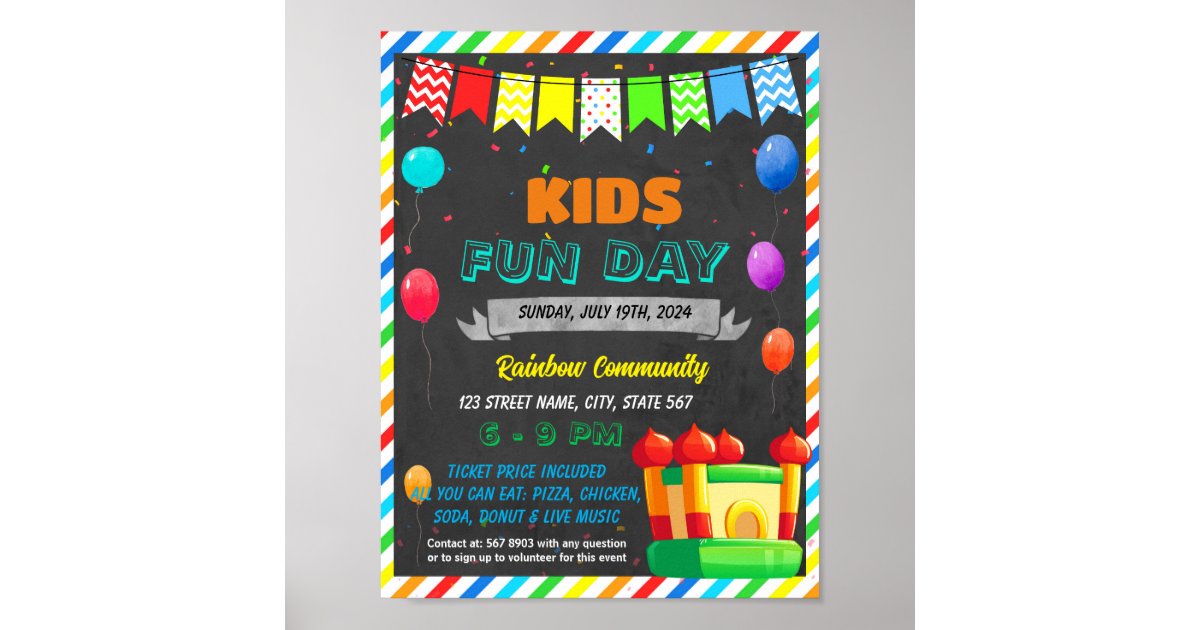 Kids fun day event template poster | Zazzle
