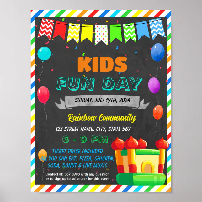 Kids fun day event template poster | Zazzle