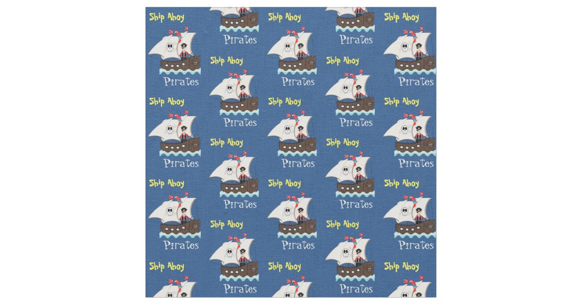 Kids Fun Pirate Ship Themed Whimsy Print Fabric | Zazzle