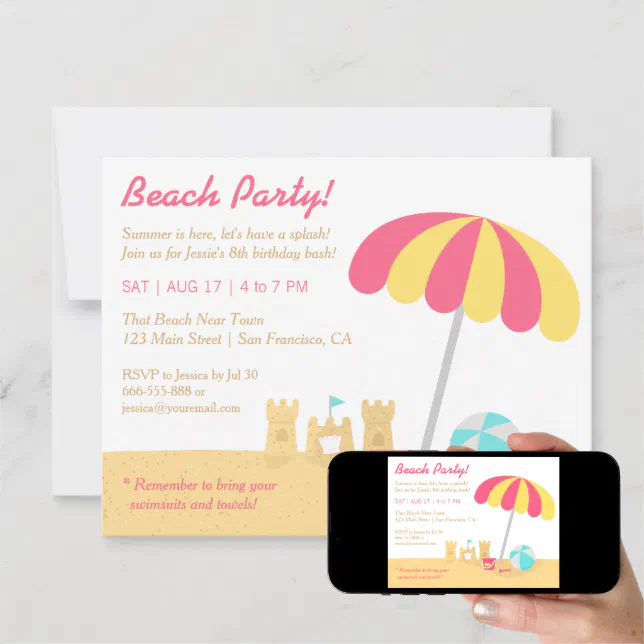 Kids Fun Sandcastles Beach Birthday Party Invitation | Zazzle
