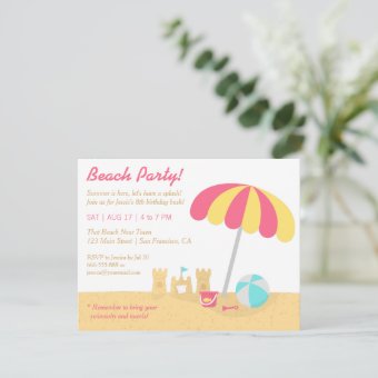 Kids Fun Sandcastles Beach Birthday Party Invitation | Zazzle