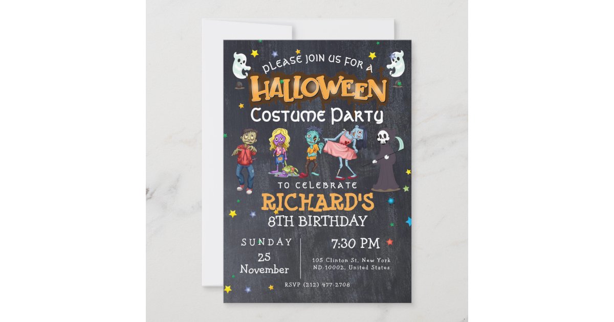 Kids Funny Halloween Costume Birthday Party Invitation | Zazzle