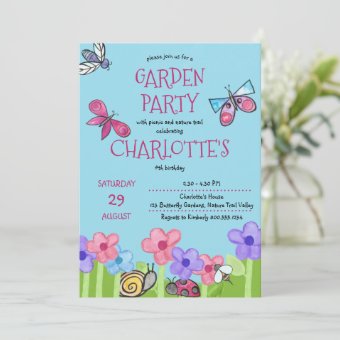 Kids Garden Party Nature Trail Cute Birthday Invitation | Zazzle