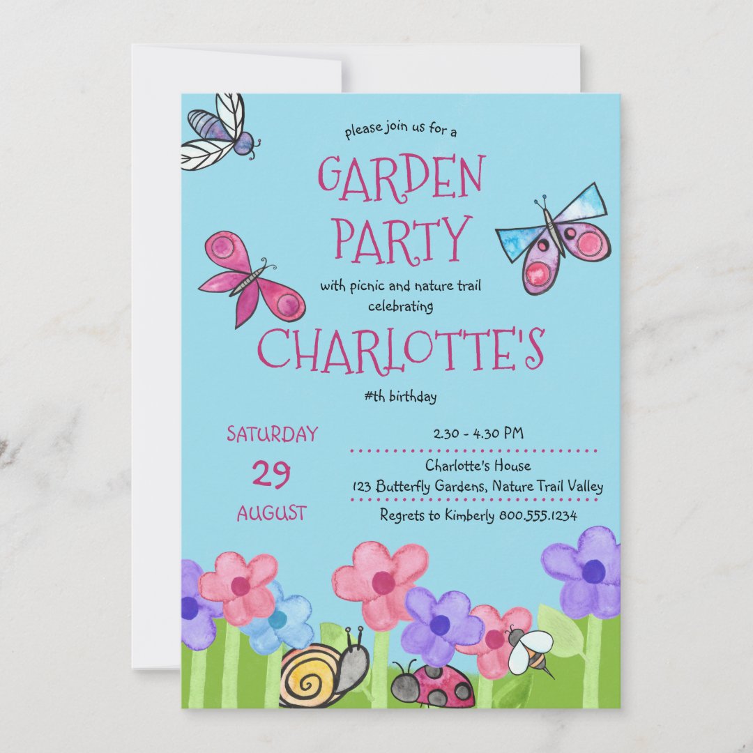 Kids Garden Party Nature Trail Cute Birthday Invitation | Zazzle