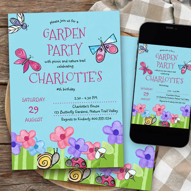 Kids Garden Party Nature Trail Cute Birthday Invitation | Zazzle