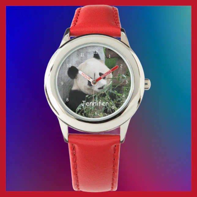 Kids Giant Panda Watch, Red Strap Watch | Zazzle